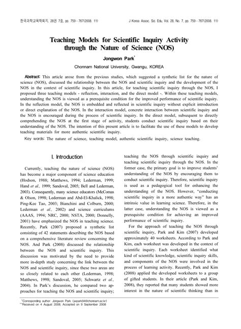 Pdf Teaching Models For Scientific Inquiry Activity Through The Nature Of Science Nos