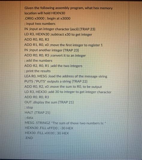 Solved Given The Following Assembly Program What Hex Memory