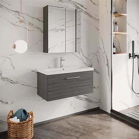 Wall Hung 1 Drawer Vanity Unit With Mid Edge Ceramic Basin 800mm