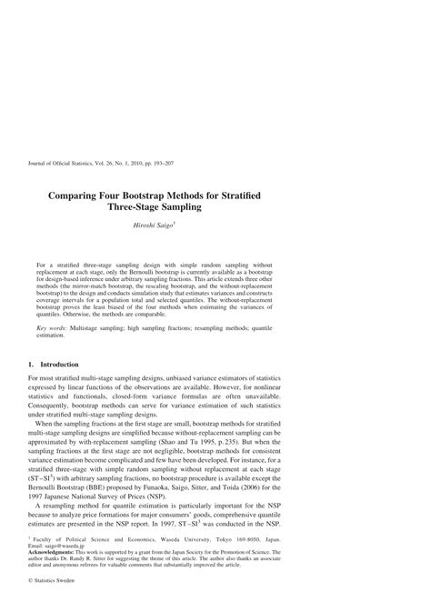 Comparing Four Bootstrap Methods For Stratified Three Stage Sampling Docslib