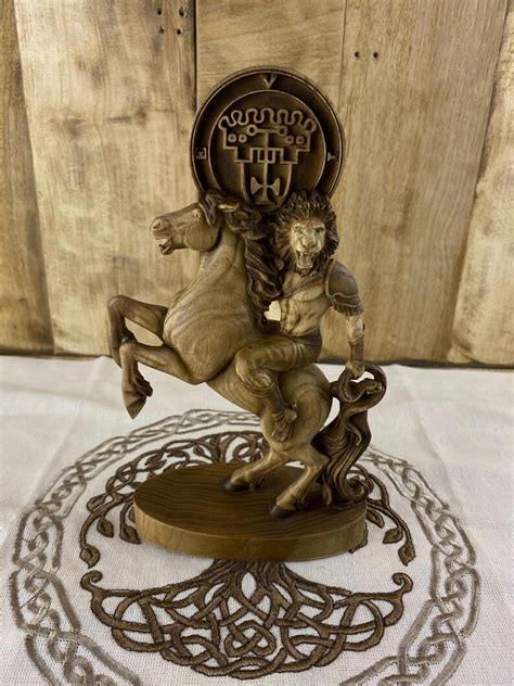 King Vine Demon Statue Satan Wood Altar Demon Seal Sigil Occult Decor
