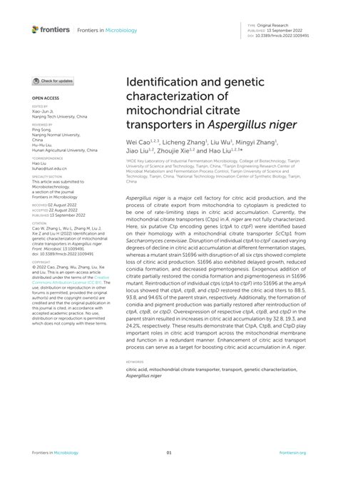 Pdf Identification And Genetic Characterization Of Mitochondrial Citrate Transporters In