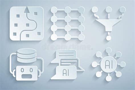 Set Chat Bot Funnel Or Filter Artificial Intelligence Robot Neural Network And Icon Vector
