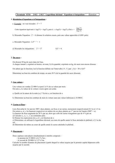 Logarithme Décimal Exercices Daniel Botton