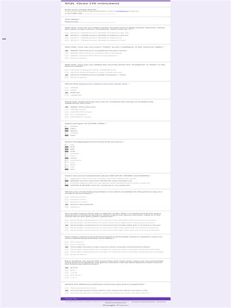 Sql Quiz 15 Minutes Pdf Computer Data Data Model