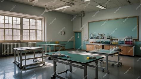 Empty Science Classroom With Blackboard Premium Ai Generated Image