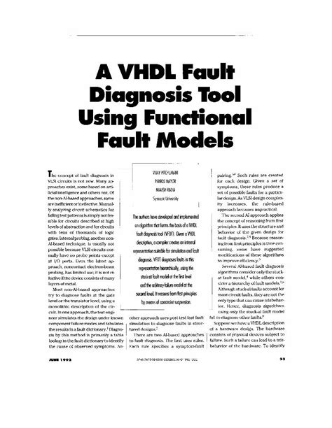 Pdf A Vhdl Fault Diagnosis Tool Using Functional Fault Models
