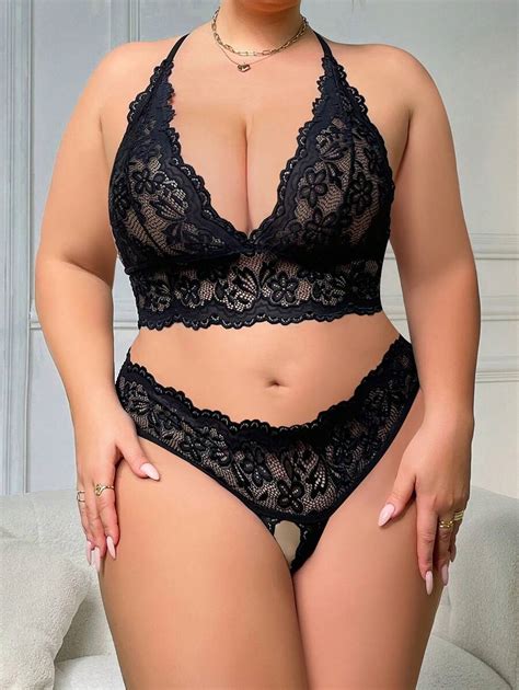 Ensemble De Lingerie Sexy Sans Fil En Dentelle Grande Taille Mode En