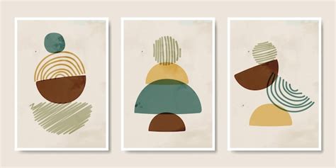 인쇄 보헤미안 현대 미니멀리스트 포스터 컬렉션 세트 프리미엄 벡터