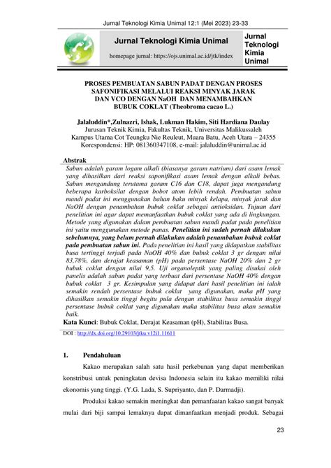 PDF PROSES PEMBUATAN SABUN PADAT DENGAN PROSES SAFONIFIKASI MELALUI