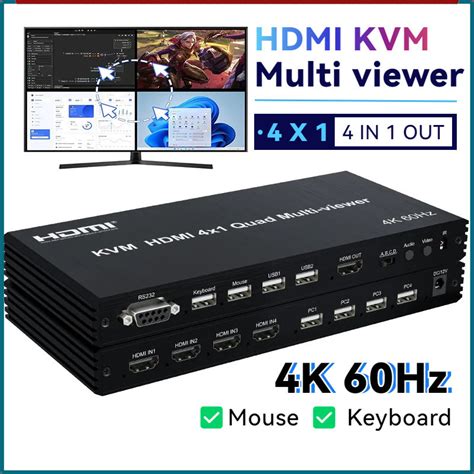 4 Port Hdmi Multi Viewer Kvm Switch 4k 60hz Multivisor Hdmi Kvm Quad 4x1 Seamless Segmentacion