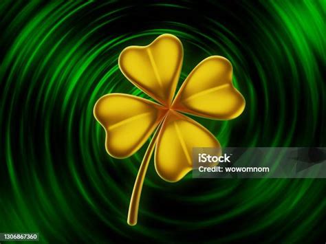 녹색 소용돌이 배경에 황금 네 잎 클로버와 3d 그림 인사말 카드 세인트 패트릭데이 디자인 0명에 대한 스톡 사진 및 기타 이미지 Istock