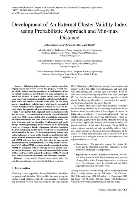 Pdf Development Of An External Cluster Validity Index Using