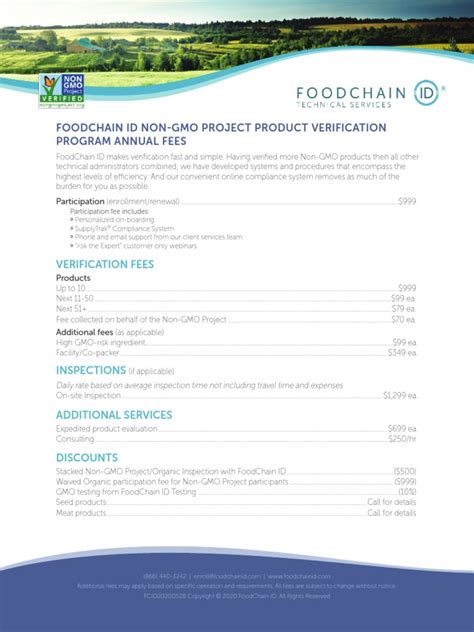Foodchain Id Non Gmo Project Product Verification Program Annual Fees