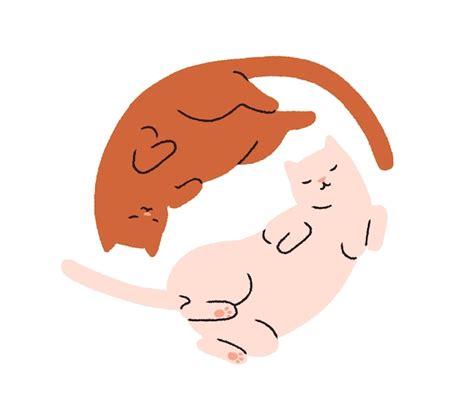Premium Vector Cute Cats Pair In Yin Yang Circle Two Kitties Lying