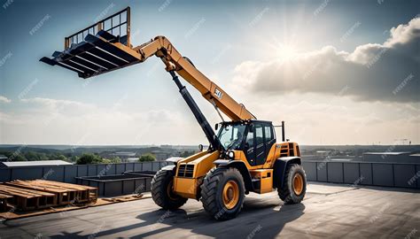 Premium Photo A Telehandler Lifting Heavy Materials Onto A Rooftop For Construction Work