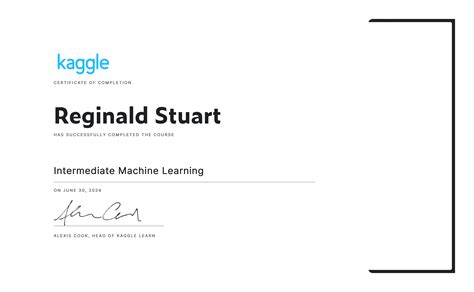 Reginald Stuart Completed The Intermediate Machine Learning Course On Kaggle