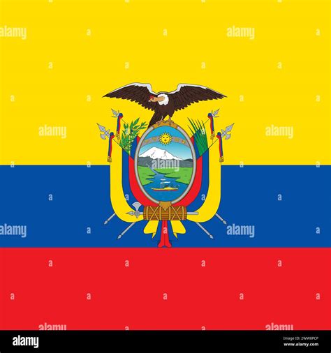 Ecuador Flag Solid Flat Vector Square With Sharp Corners Stock Vector