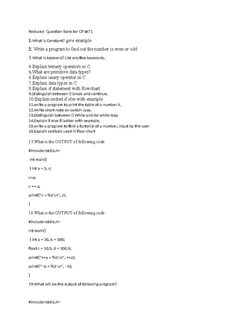 Reduced Question Bank Of Iat1 Cp Reduced Question Bank For Cp Iat 1 Is Constant Give Example