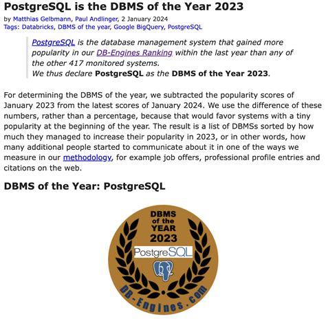 Db Engines 公布 2023 年度数据库：postgresql Oschina 中文开源技术交流社区