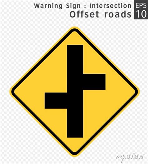 Road Sign Warning Intersections Offset Roads Vector Illustration
