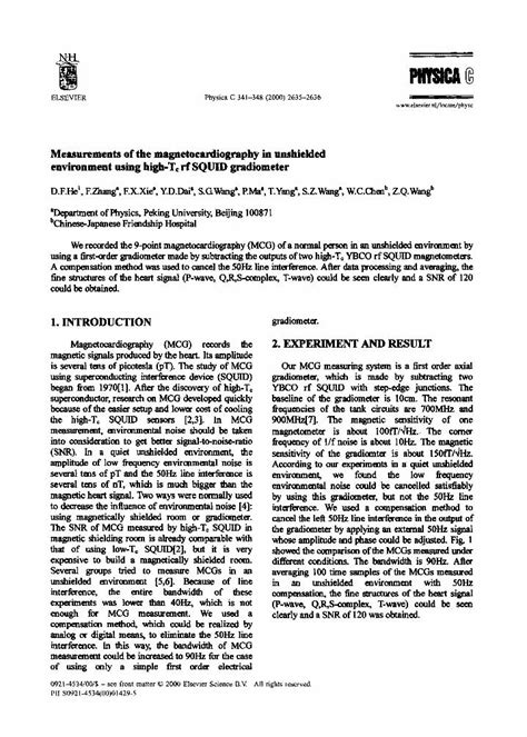 Pdf Measurements Of The Magnetocardiography In Unshielded Environment Using High Tc Rf Squid