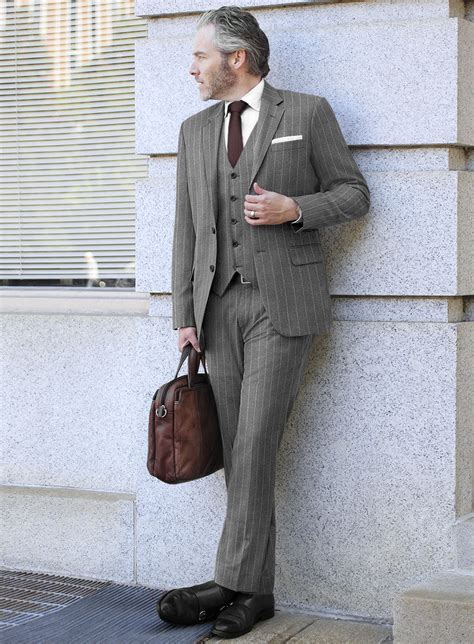 Italian Uben Gray Chalkstripe Flannel Suit Studiosuits