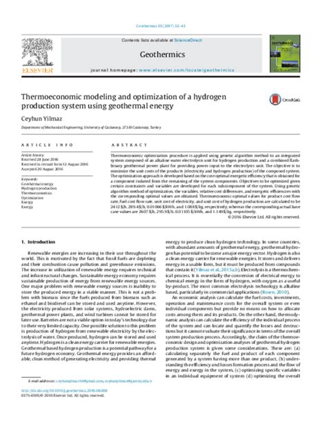 Pdf Thermoeconomic Modeling And Optimization Of A Hydrogen Production