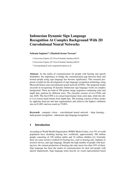 Pdf Indonesian Dynamic Sign Language Recognition At Complex