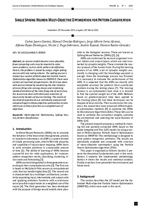 Pdf Single Spiking Neuron Multi Objective Optimization For Pattern Classification