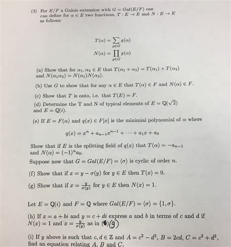 solved 3 for e f a galois extension with g gal e f one