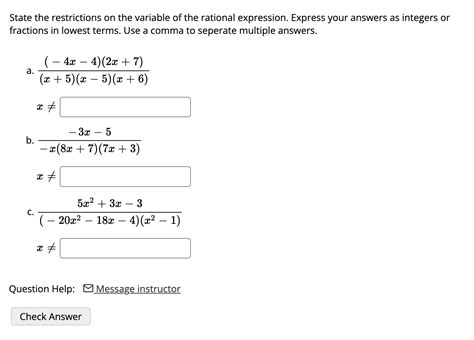 solved state the restrictions on the variable of the