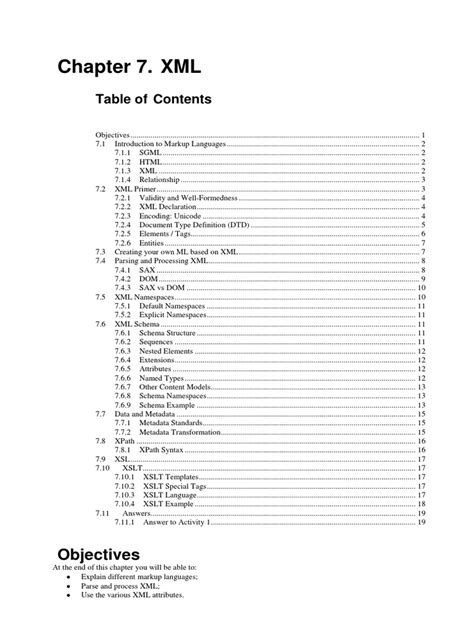 Chapter 7 Xml Table Of Contents Pdf Xslt Xml