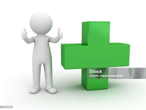 녹색 플러스 흰색 배경에 고립 된 기호와 엄지 손가락을 보여주는 3d 남자 0명에 대한 스톡 사진 및 기타 이미지 0명 3차원 형태 개념 Istock