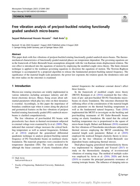 Free Vibration Analysis Of Pre Post Buckled Rotating Functionally