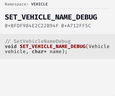 SetVehicleNameDebug FiveM Natives Cfx Re Docs