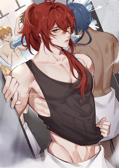 Zhongli Aether Tartaglia Diluc And Kaeya Genshin Impact Drawn By