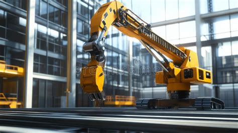 Advanced Robotic Crane With Telescopic Arm Lifts Heavy Steel Beams At Construction Site Stock