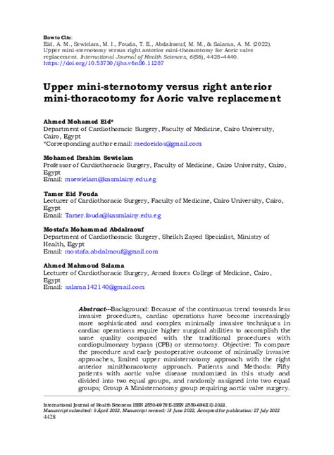 Pdf Minimally Invasive Approaches For Aortic Valve Replacement