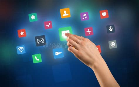 Hand Touching Apps Stock Image Image Of Concept Finger 117029687