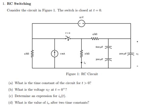 Solved RC Switching Consider The Circuit In Figure The Chegg