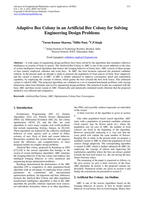 Pdf Adaptive Bee Colony In An Artificial Bee Colony For Solving
