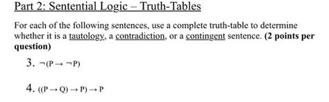 Part 2 Sentential Logic Truth Tables For Each Of