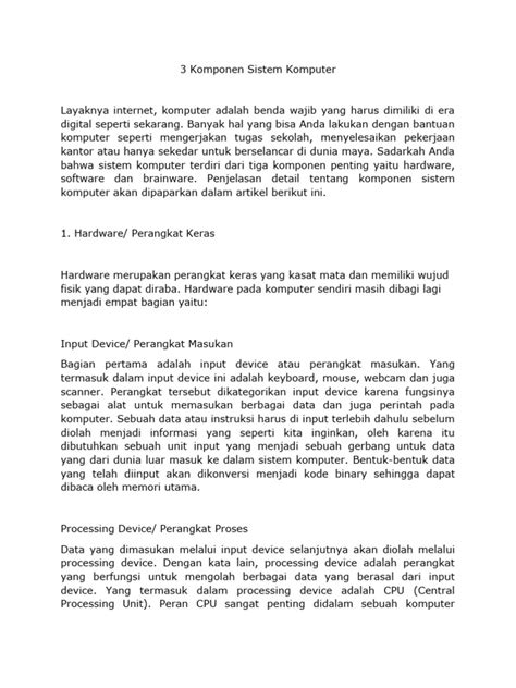 Tiga Komponen Utama Sistem Komputer Pdf Komputer Teknologi And Rekayasa