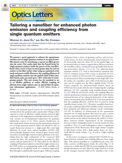 2018 Ol Very Important Tailoring A Nanofiber For Enhanced Photon