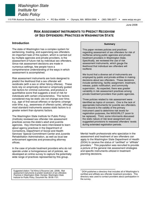 Risk Assessment Instruments To Predict Recidivism Of Sex Offenders