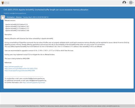 Apache Activemq Unchecked Buffer Length Can Cause Excessive Memory