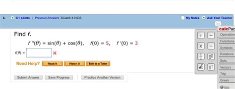 Solved Find F F Theta Sin Theta Cos 0 F 0 5 F