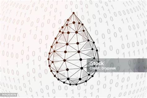 물방울 3d 바이너리 코드 배경이있는 낮은 폴리 심볼 물방울 디자인 벡터 일러스트레이션 연결된 점이 있는 오일 드롭 다각형 기호입니다 0명에 대한 스톡 벡터 아트 및 기타