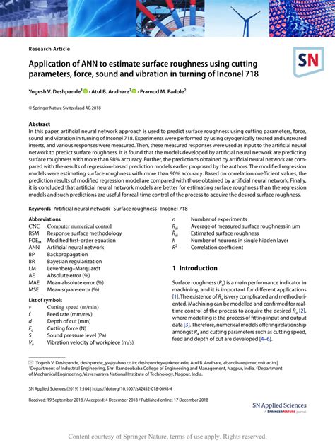 Application Of Ann To Estimate Surface Roughness Using Cutting Parameters Force Sound And